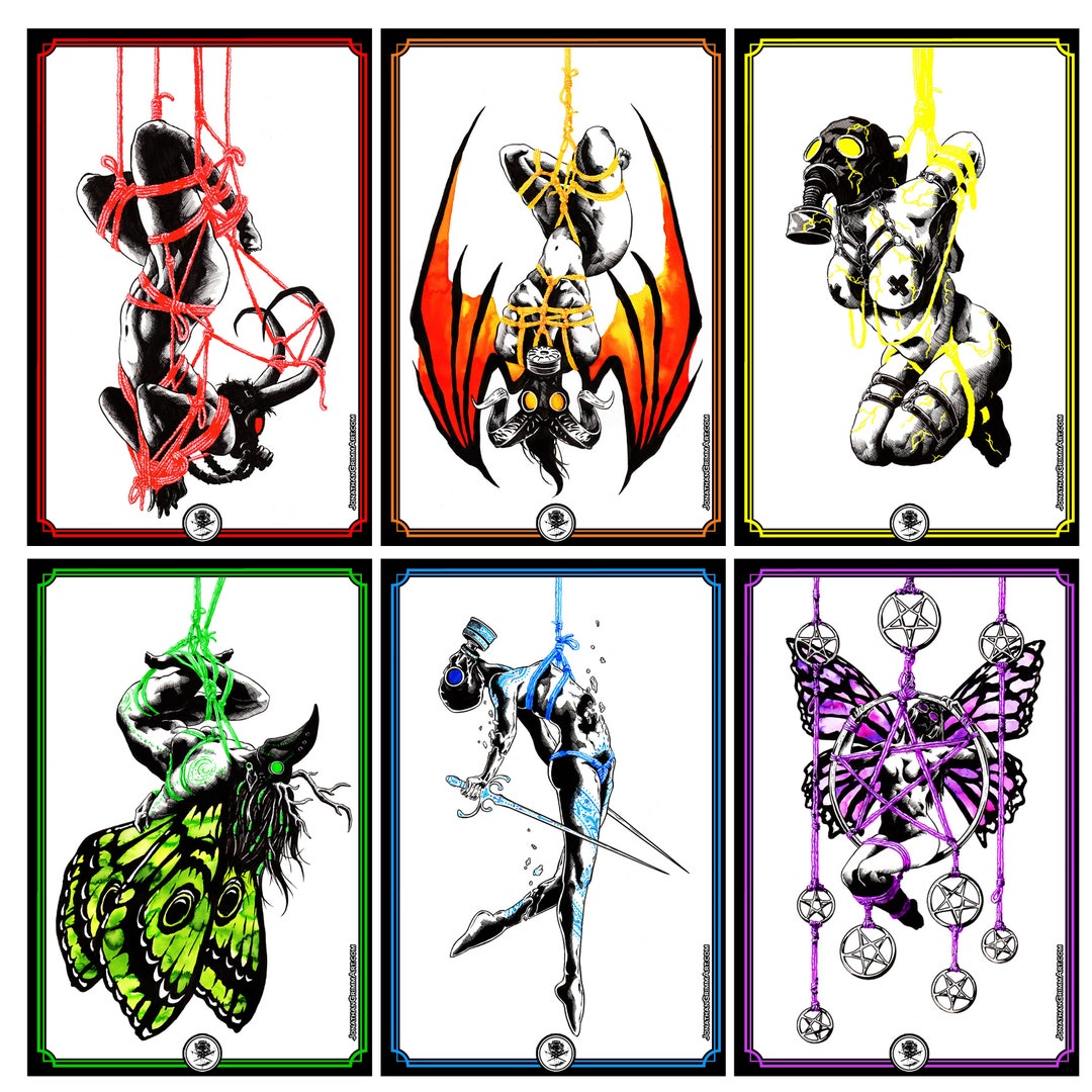 Bound Tarot Sticker Set of 6 Deck Demon Shibari Kinbaku Oracle Comic ...