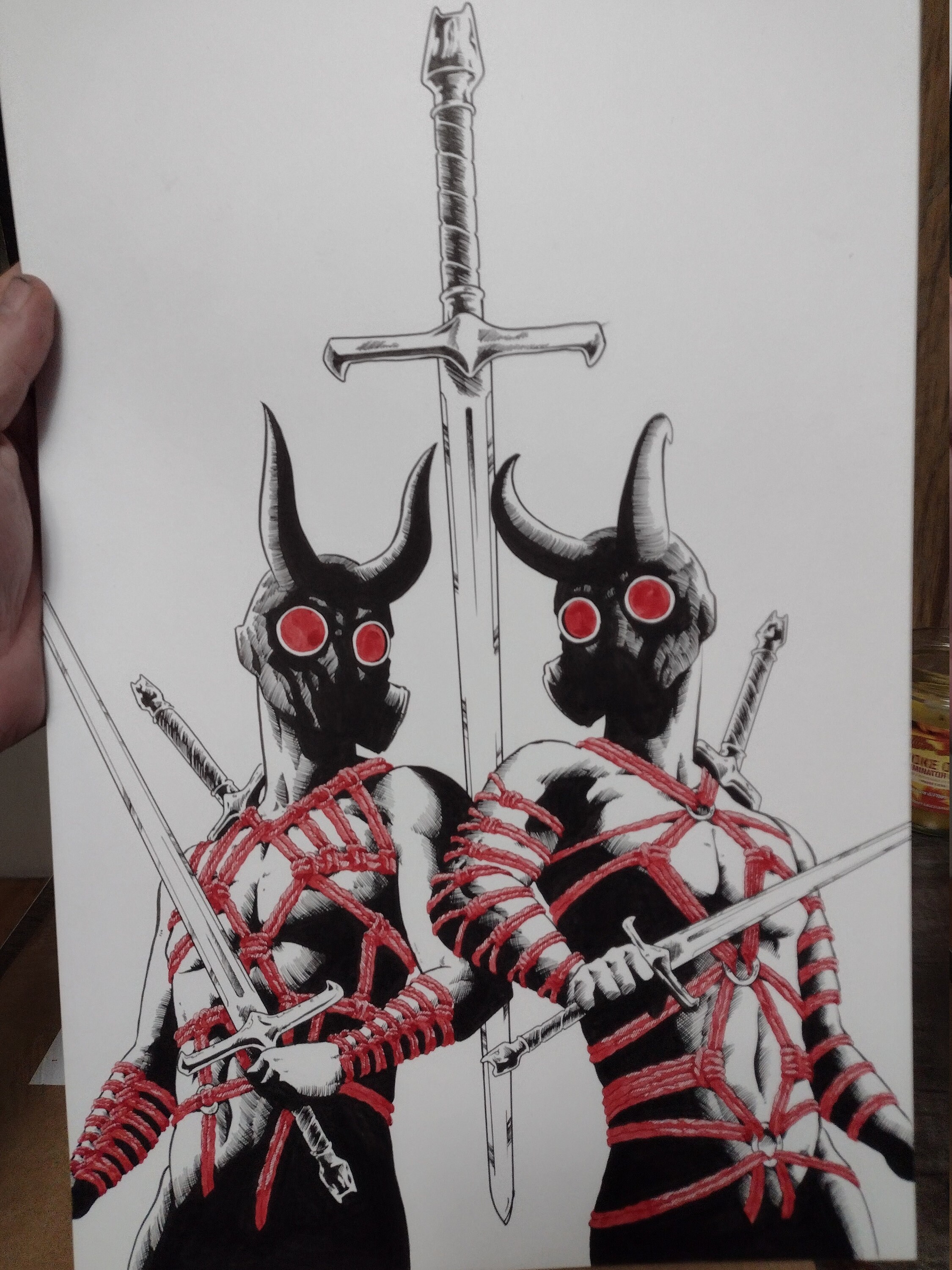 Pen & Ink Suspended in Silence foil stamped original art print demon ...