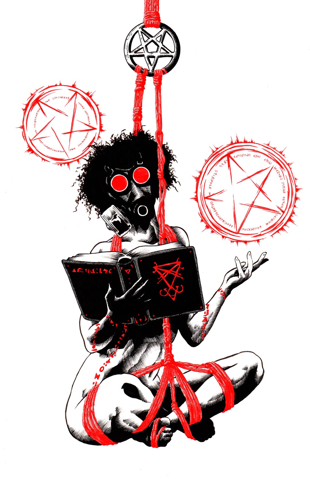 Three of Pentacles 11x17 Original Art Print Demon Angel Rope Bondage ...
