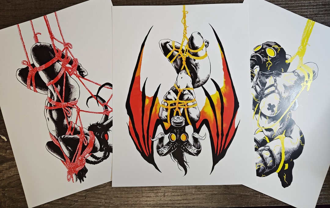 Mid Size Demon Shibari Kinbaku Rainbow Set One 3 Pack of Prints Original Comic Style Art Print ...