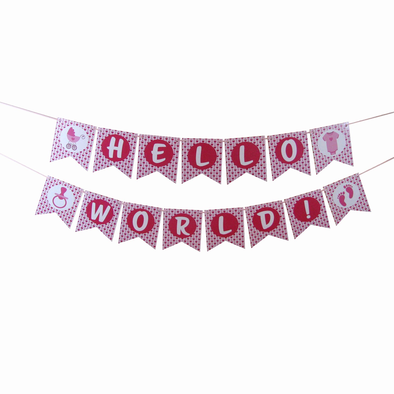 Hello World Banner in Pink Hearts Includes Four Extra Pictures - Etsy