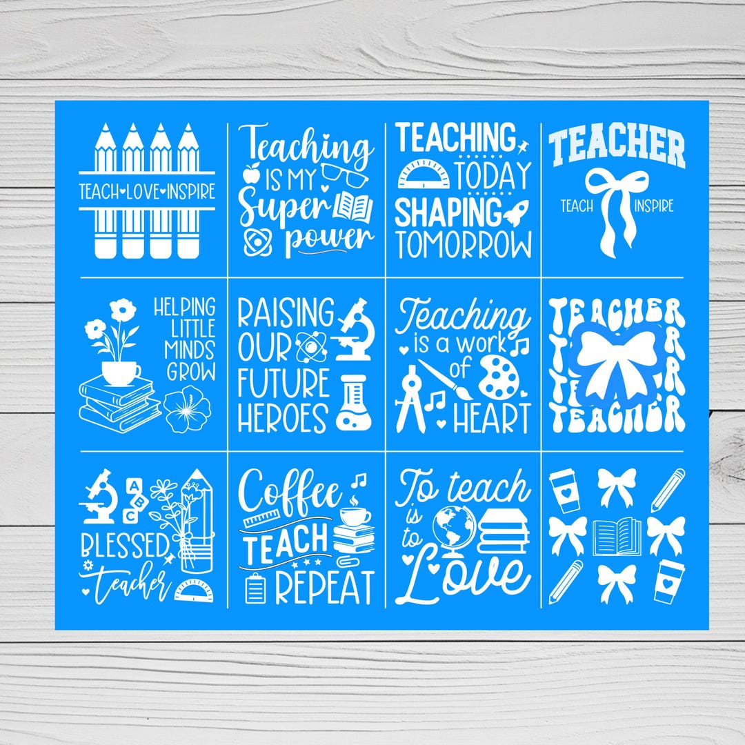 12-in-1 Minis Teacher Stencil, Reusable Adhesive Silkscreen Stencil ...