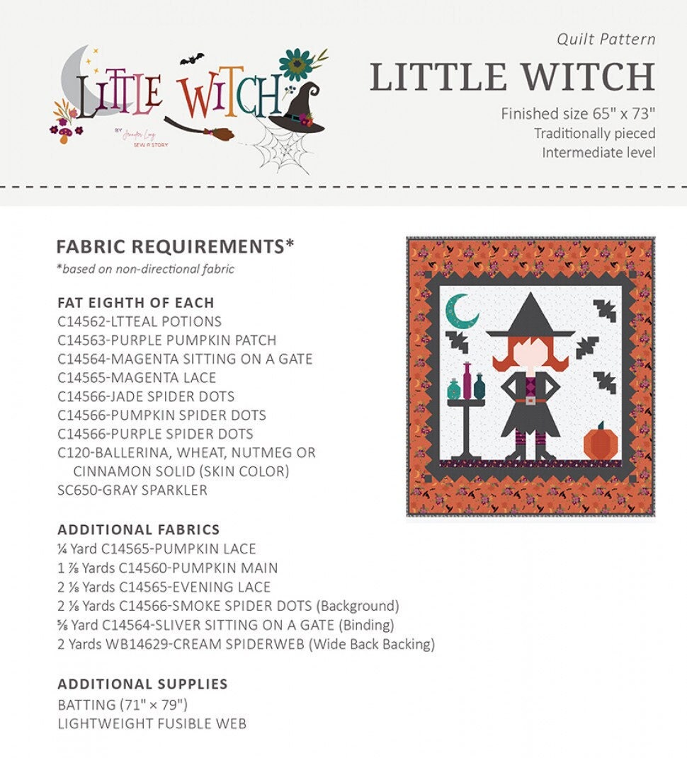 Little Witch Quilt Pattern, From Sew A Story, Jennifer Long, Halloween Quilting Patterns ...