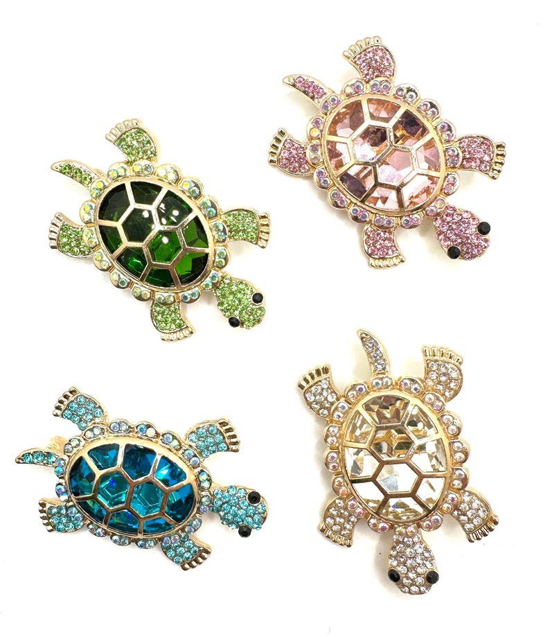 Vintage Style Crystal Turtle Brooch, Rhinestone Sea Turtle Pin, Elegant ...