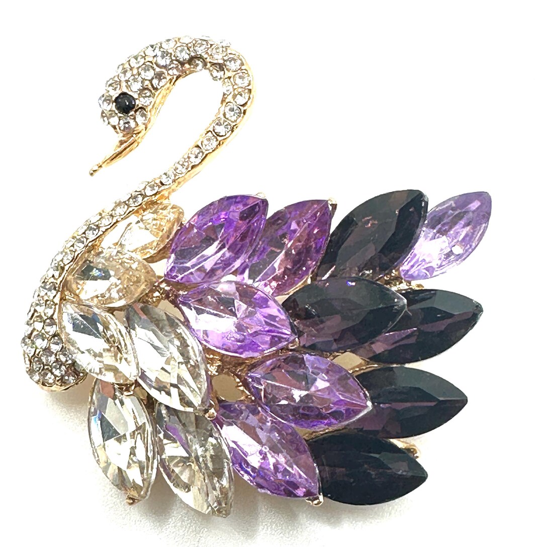 Swan Brooch - Crystal Swan Pin, Elegant Swan Jewelry, Luxury Animal ...