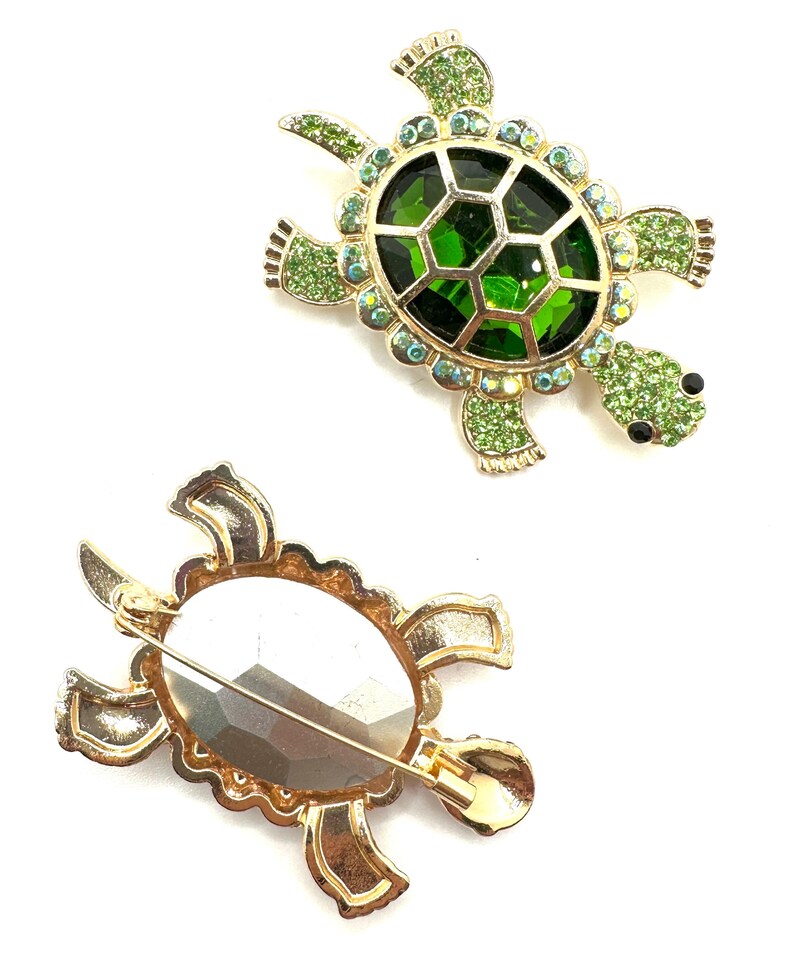 Vintage Style Crystal Turtle Brooch, Rhinestone Sea Turtle Pin, Elegant ...