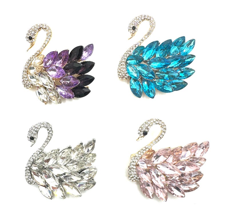Swan Brooch - Crystal Swan Pin, Elegant Swan Jewelry, Luxury Animal ...