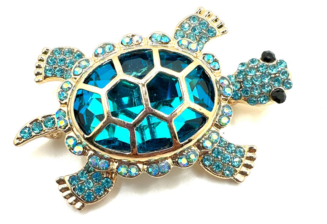 Vintage Style Crystal Turtle Brooch, Rhinestone Sea Turtle Pin, Elegant ...