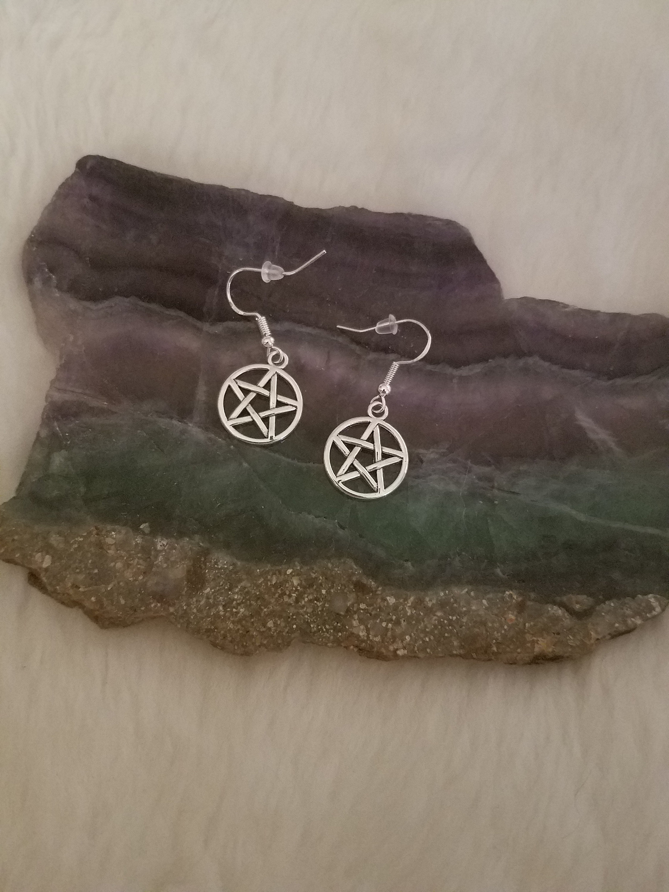 Silver .925 Simple Pentacle Dangle Earrings | Etsy
