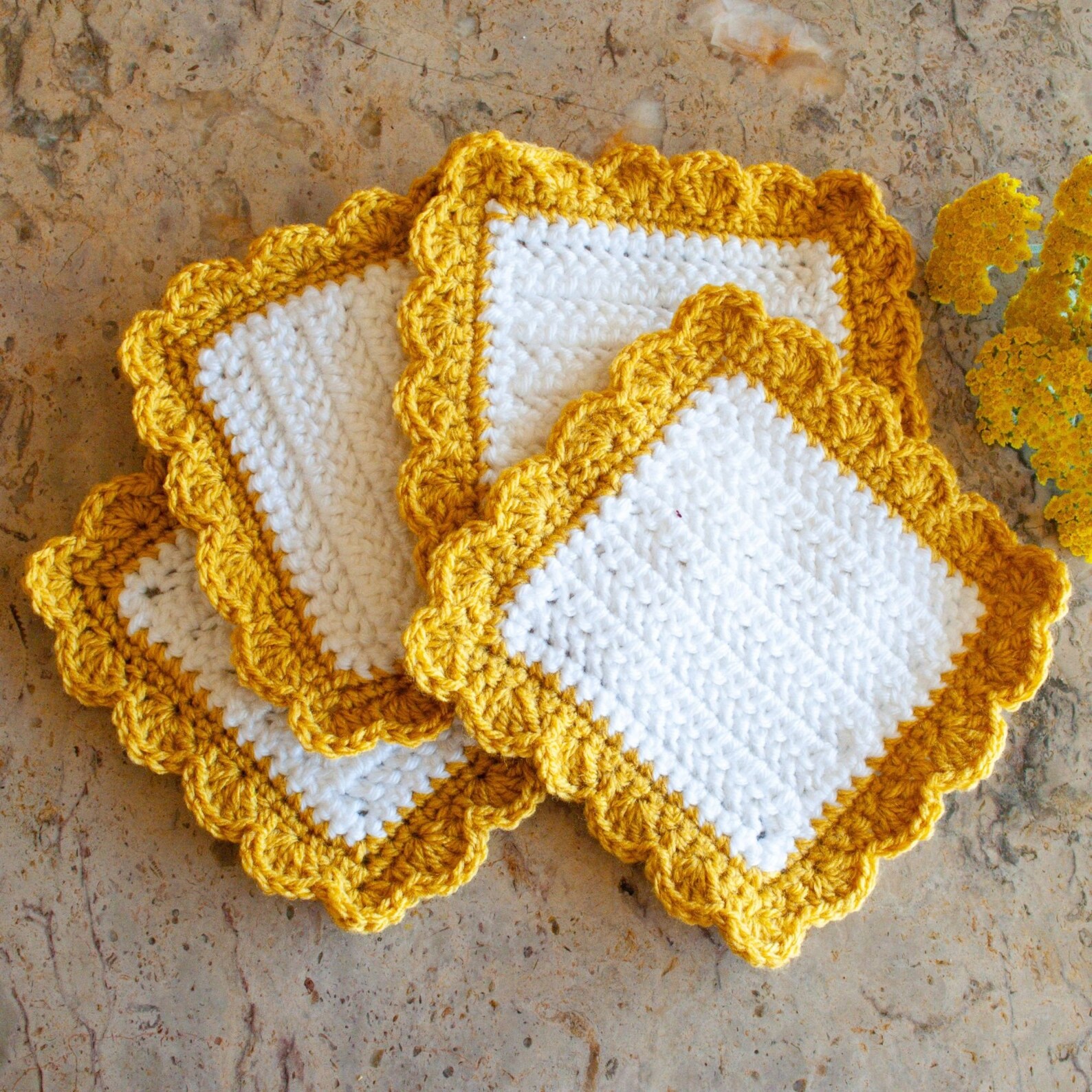 Square Crochet Coasters Pattern: Herringbone Stitch, Shell Border (PDF ...