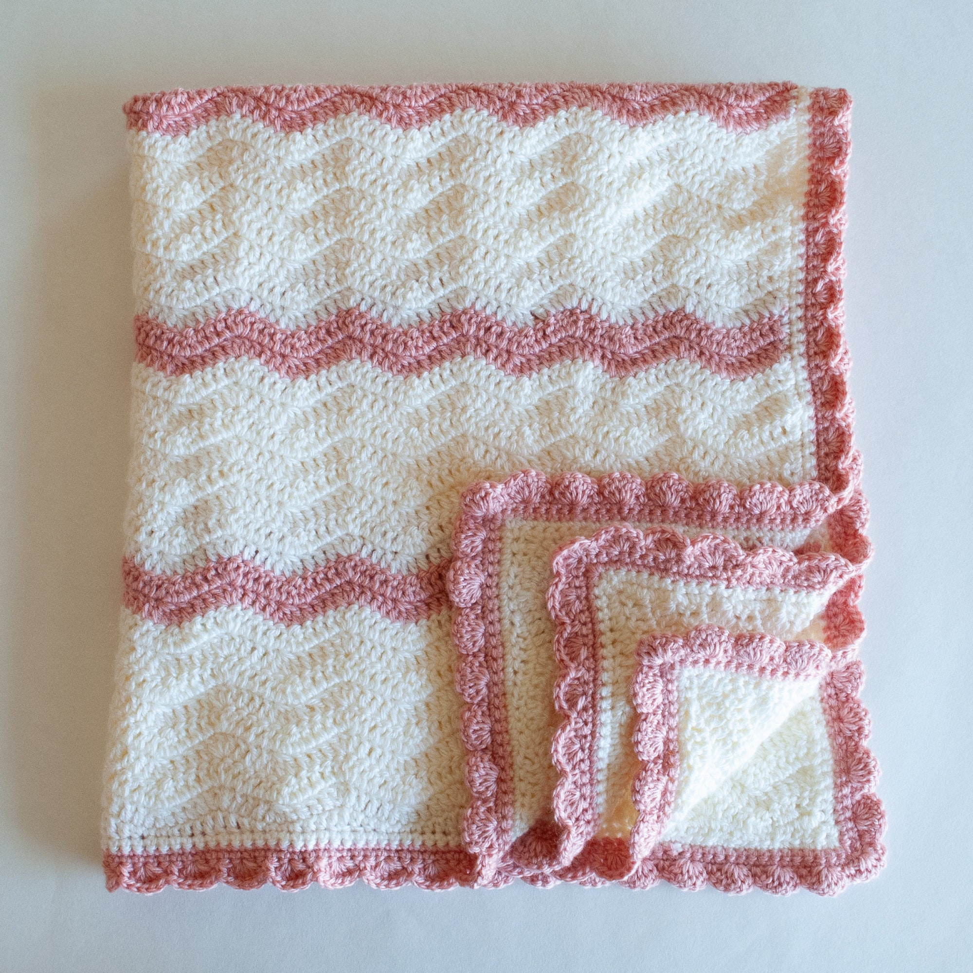 Baby blanket crochet pattern girl pink striped ripple crochet | Etsy