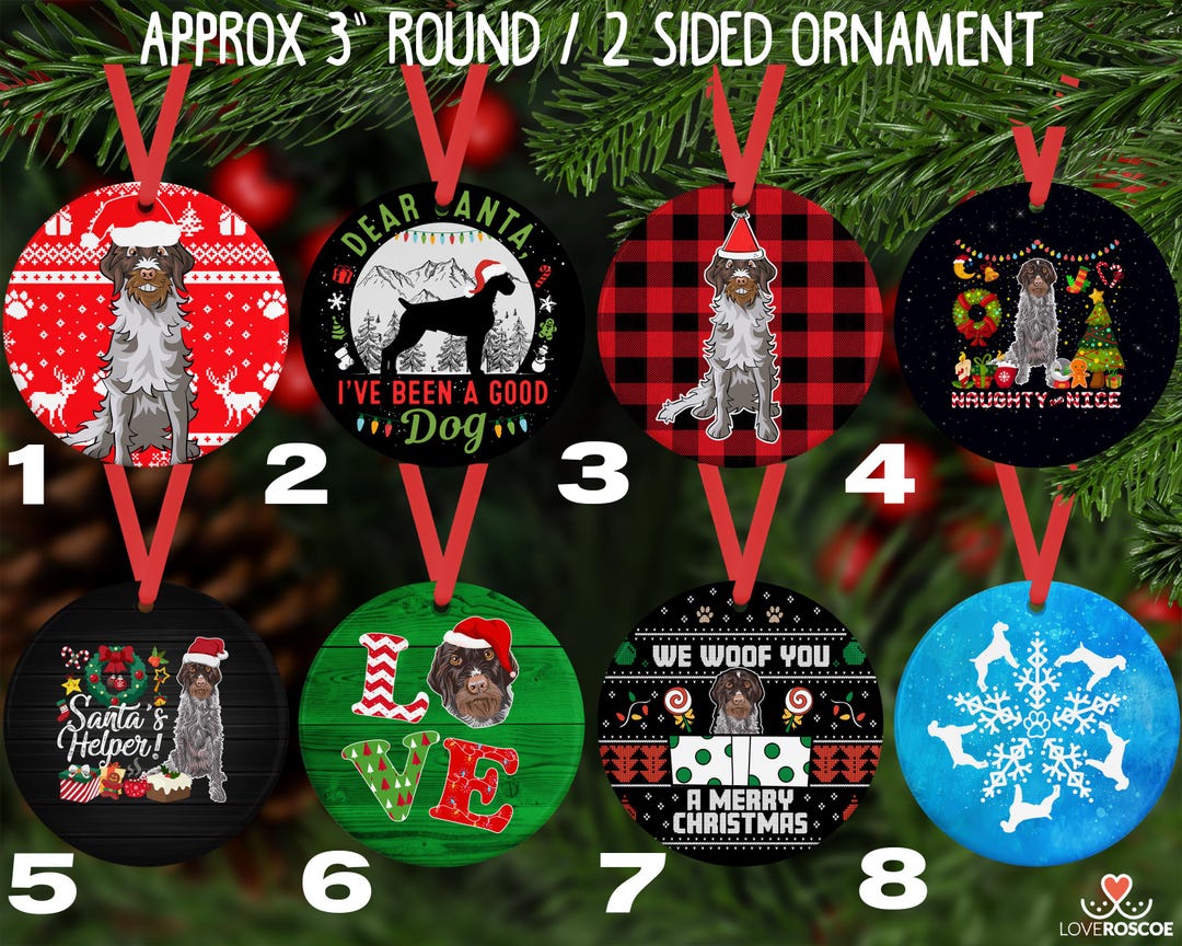 German Wirehaired Pointer Round Christmas Ornament / Xmas Gift for Dog ...