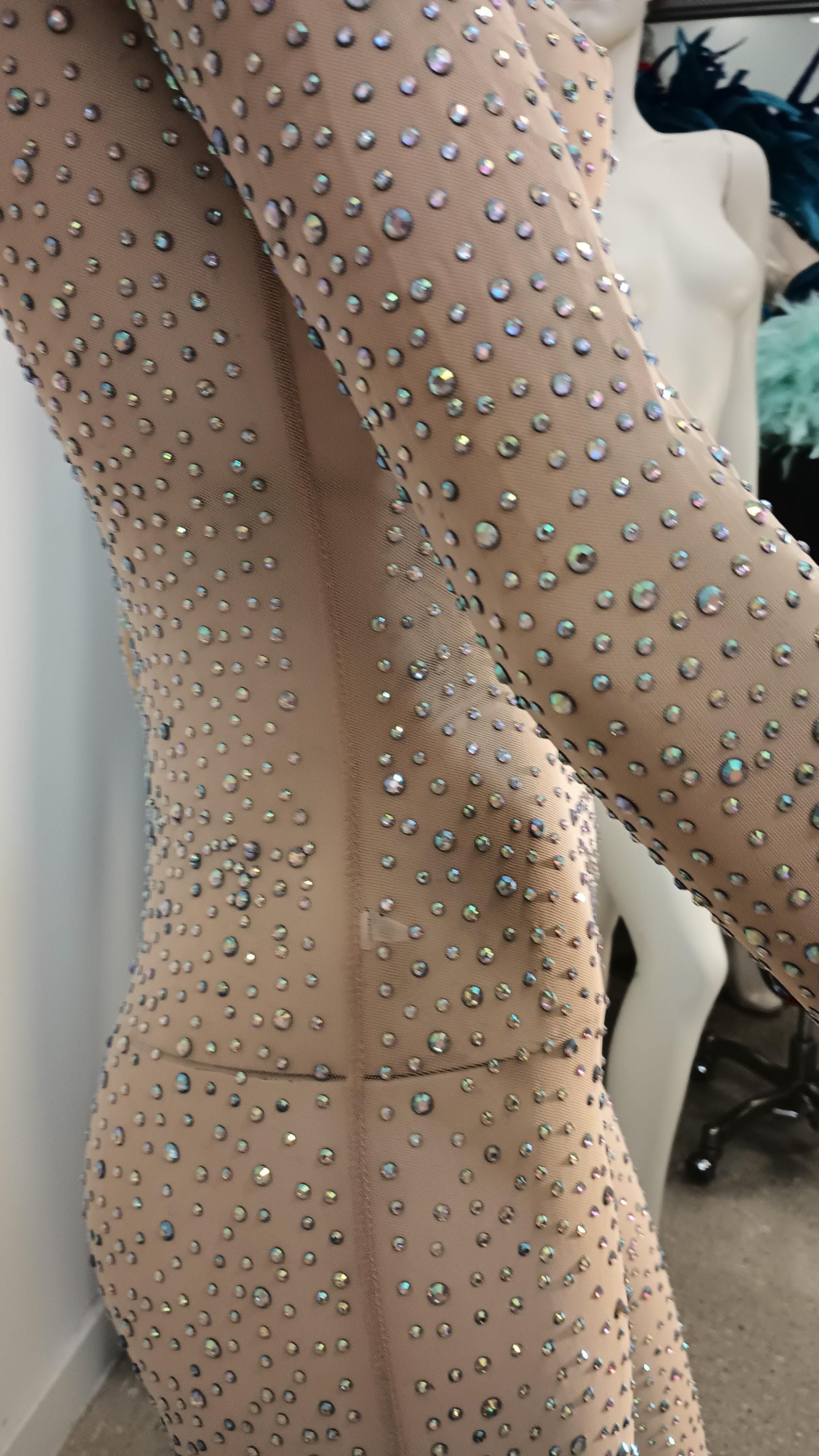 Crystal Bodysuit Rave Leotard Festival Dance Mesh Fabric Long Sleeves ...