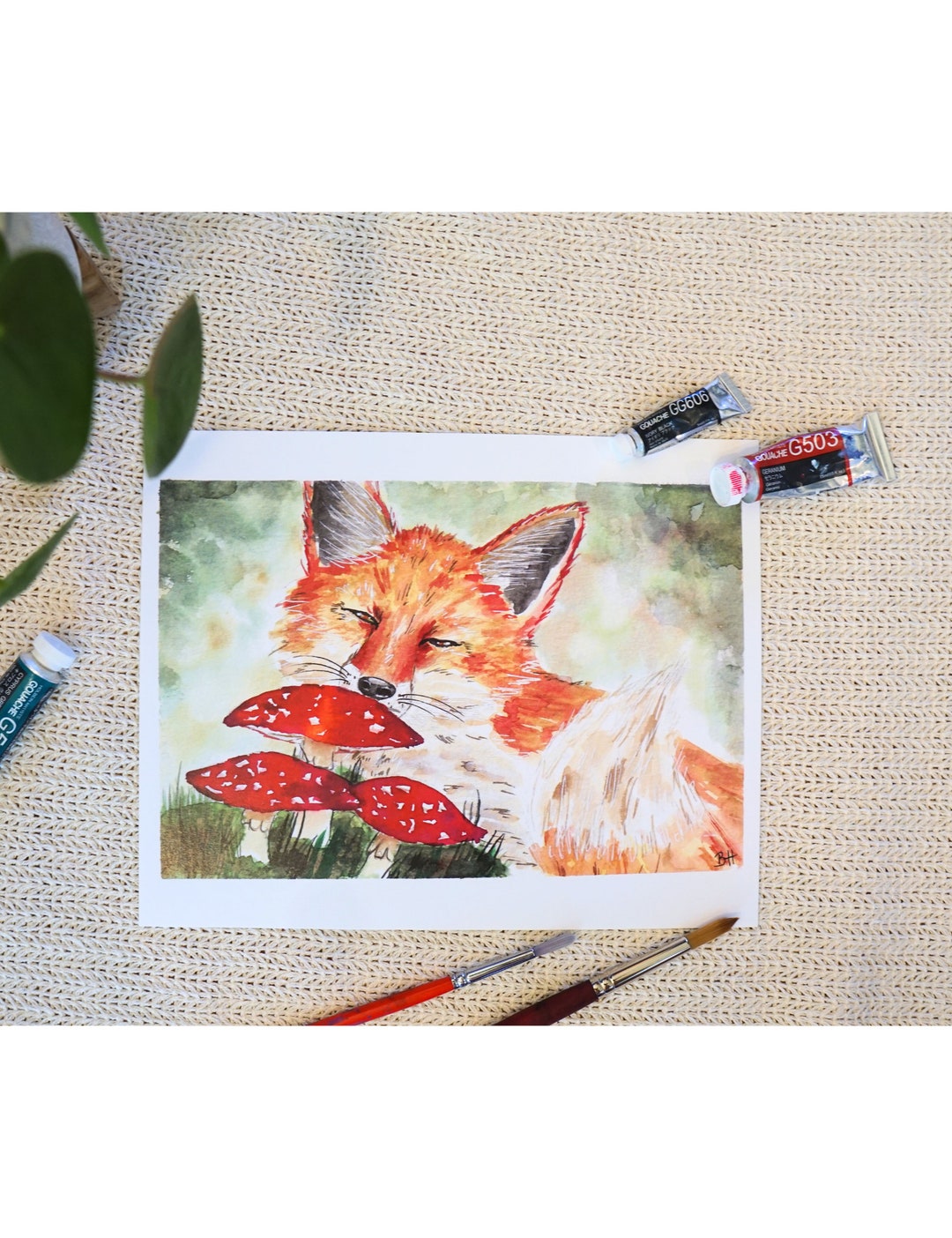 Sleepy Fox and Mushroom Print, Mushroom Art, Nature Watercolor ...