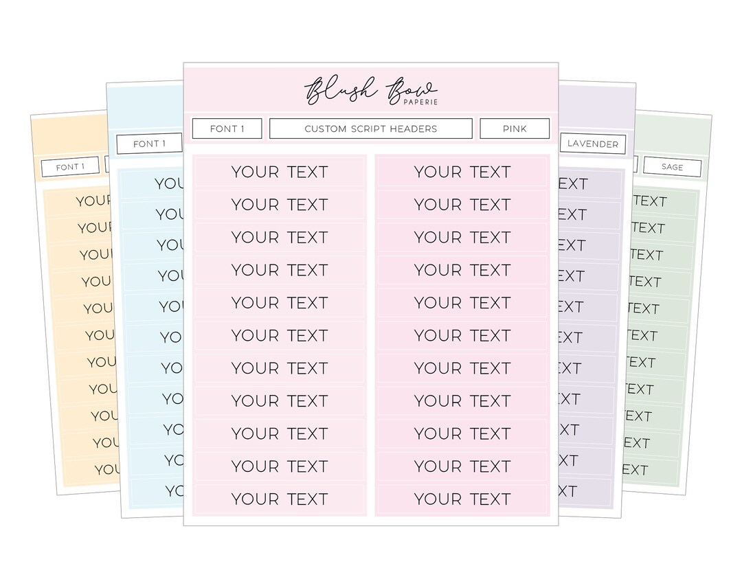 CUSTOM Script Headers in 2 Fonts & 13 Colours Functional Stickers for ...