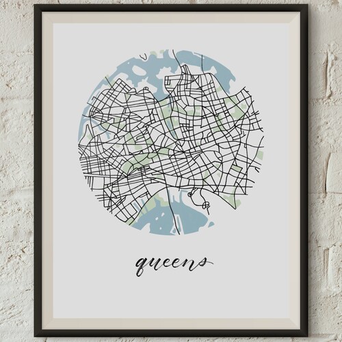 Queens New York Map Art Print 8 X 10 - Etsy