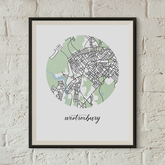 West Roxbury Map 8x10 Illustrated Boston MA - Etsy
