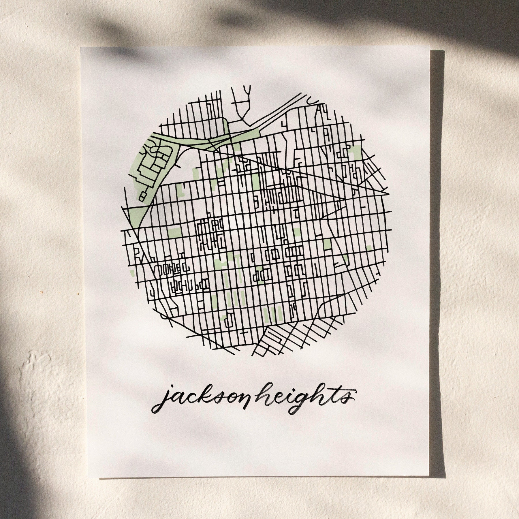 Jackson Heights Map | 8"x10" Illustrated Queens, NYC Neighborhood Print ...