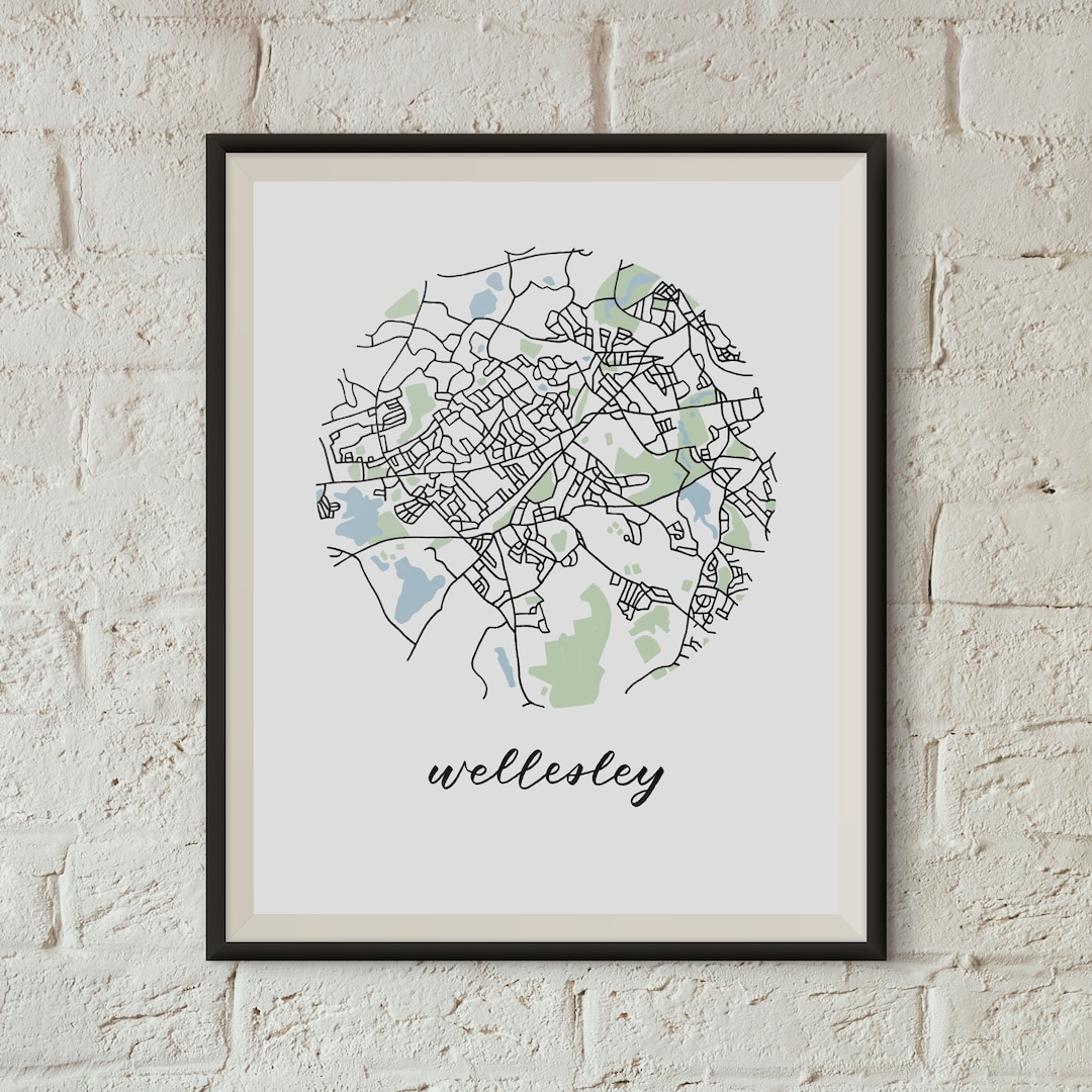 Wellesley Map | 8"x10" Illustrated Massachusetts Print - Etsy