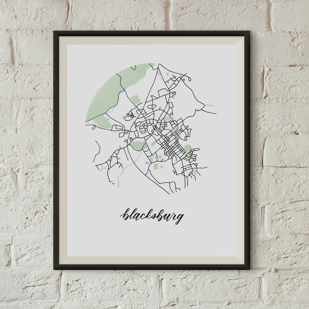 Blacksburg VA Map | 8"x10" Illustrated Virginia City Print - Etsy