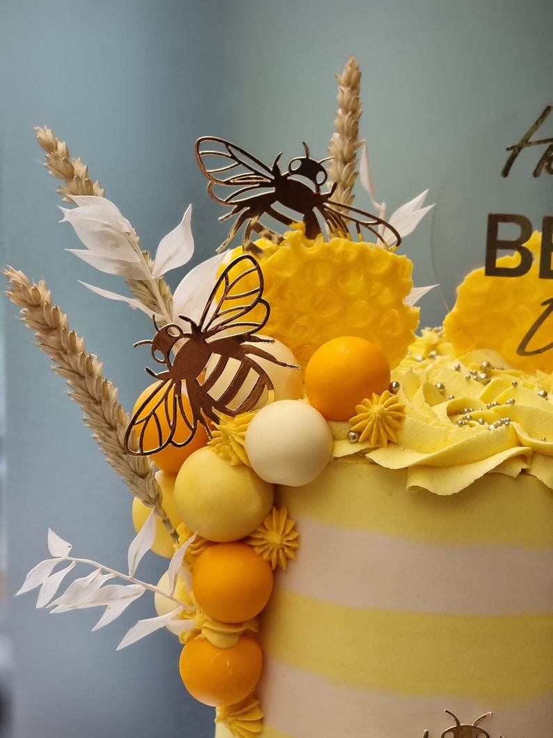 Acrylic Cake Topper & BEE Shapes | Happy BEE - Day | Bee Cake Topper ...