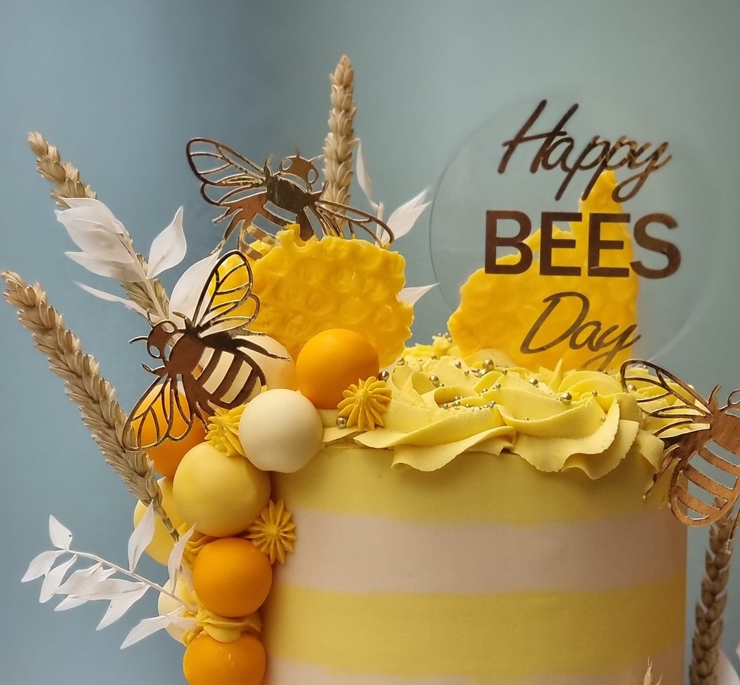 Acrylic Cake Topper & BEE Shapes | Happy BEE - Day | Bee Cake Topper ...