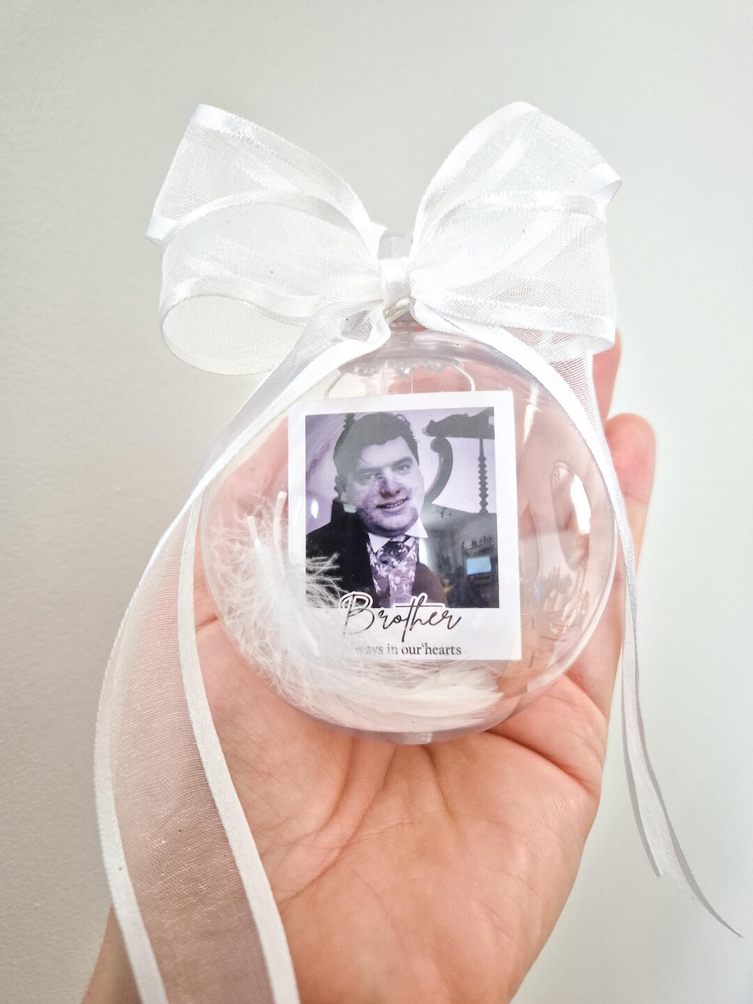 Floating Photo Memorial Memory Bauble, Special Bauble, Personalised ...