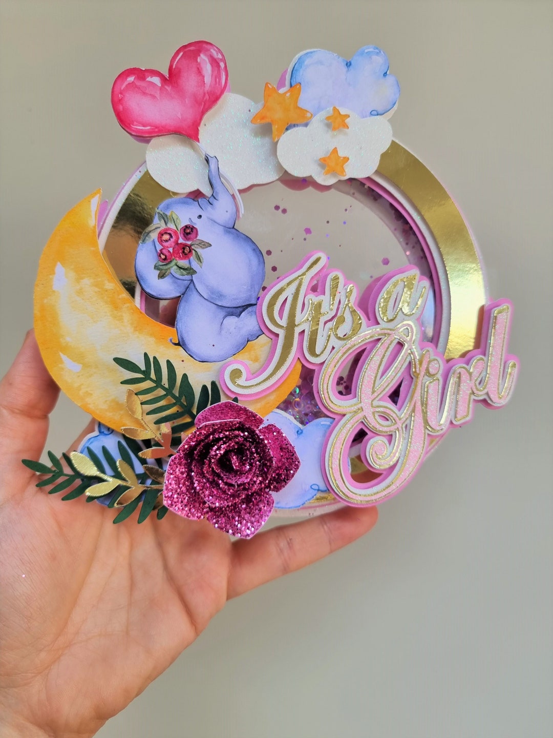It's a Girl Cake Topper Baby Shower Decor Cute Elephant - Etsy