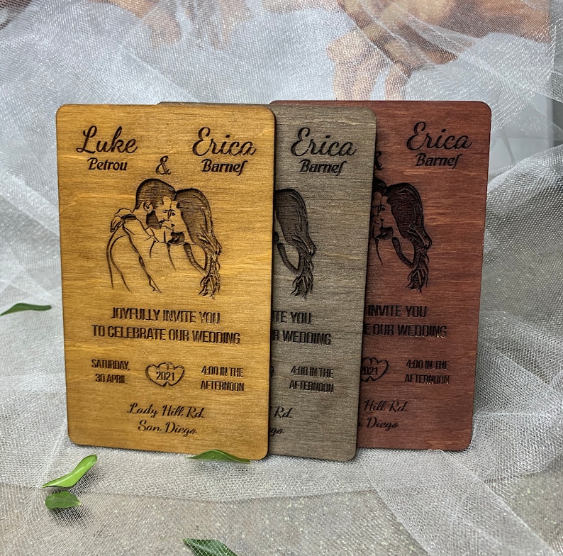 Personalized Wooden Wedding Invitations With Custom Photo Engraving ...