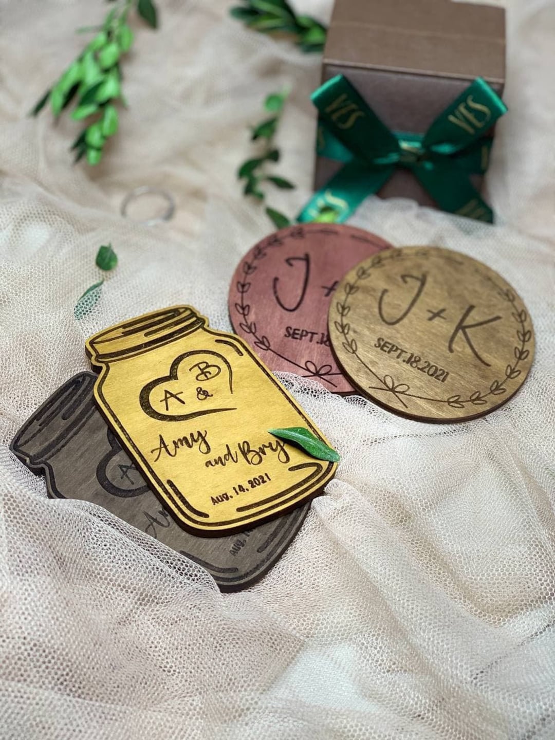 Custom Wood Magnets for Wedding Favors | Rustic Personalized Save the ...