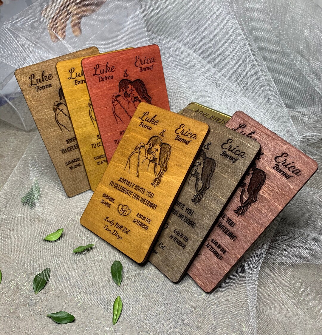 Personalized Wooden Wedding Invitations With Custom Photo Engraving ...