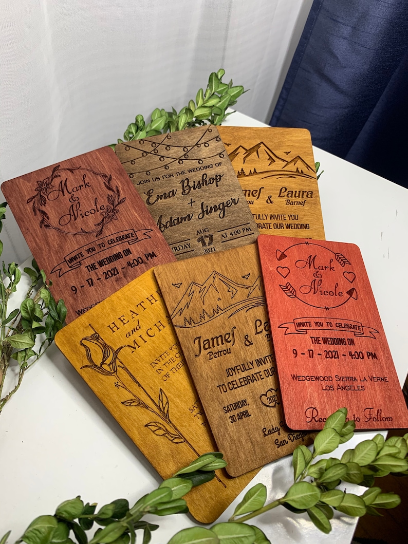 Wedding Invitation Real Wood Weddings Engraved Wooden Card - Etsy