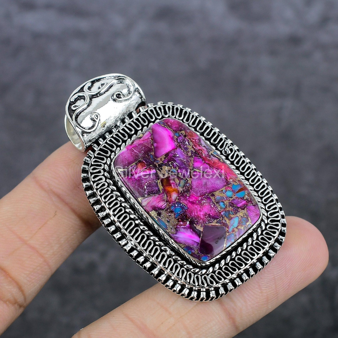 Spiny Oyster Turquoise Pink Handcrafted Pendant 925 Sterling Silver ...