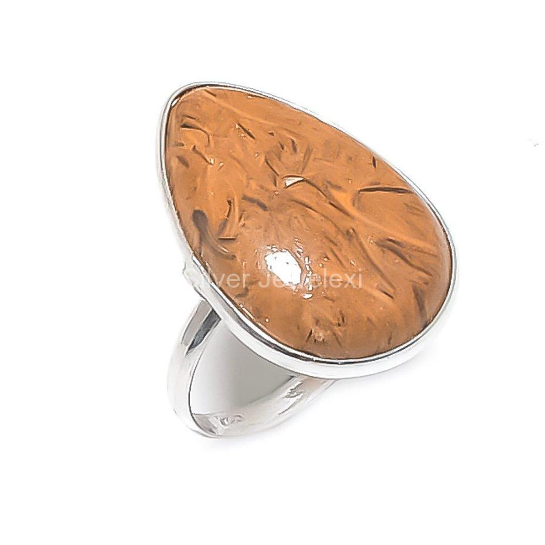 Handcrafted Natural Mariam Jasper Ring Size 7, Yellow Gemstone Ring ...