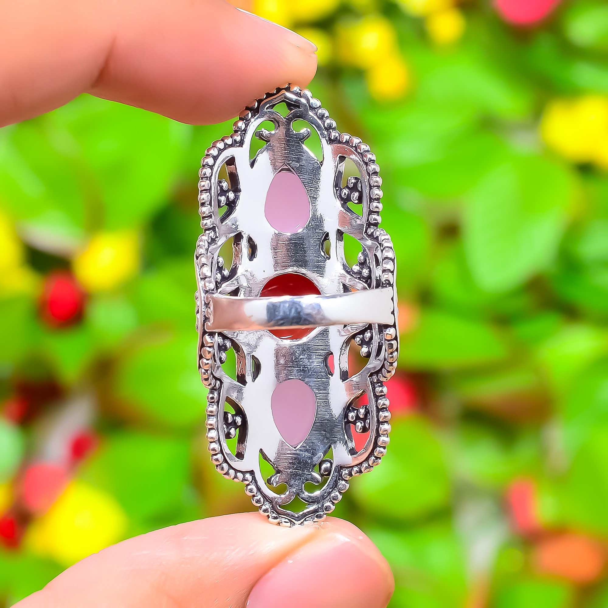 Natural Carnelian With Rose Quartz Silver Ring 925 Sterling | Etsy