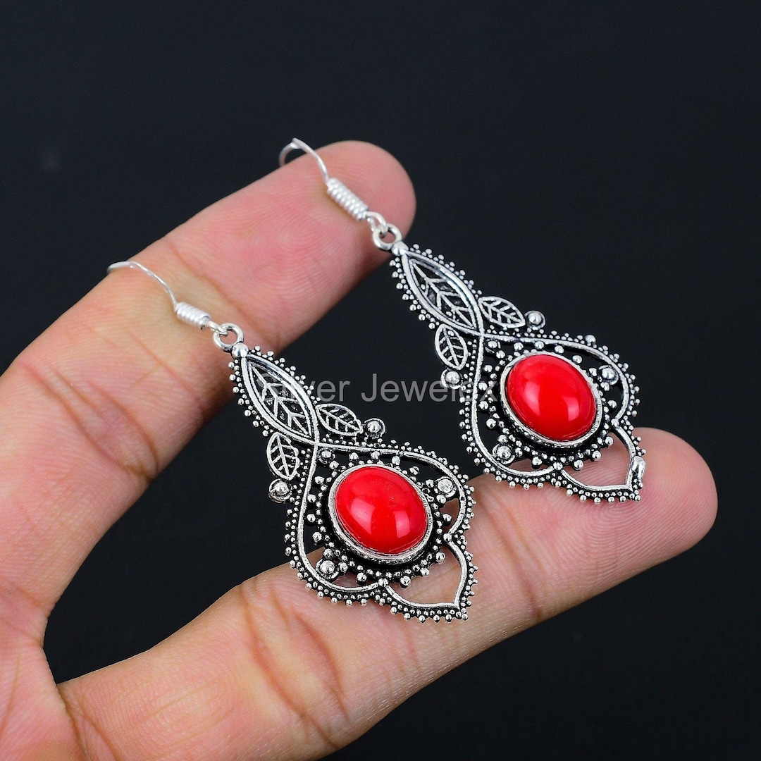 Rare Natural Italian Red Coral Earrings, Red Drop & Dangle Earrings ...