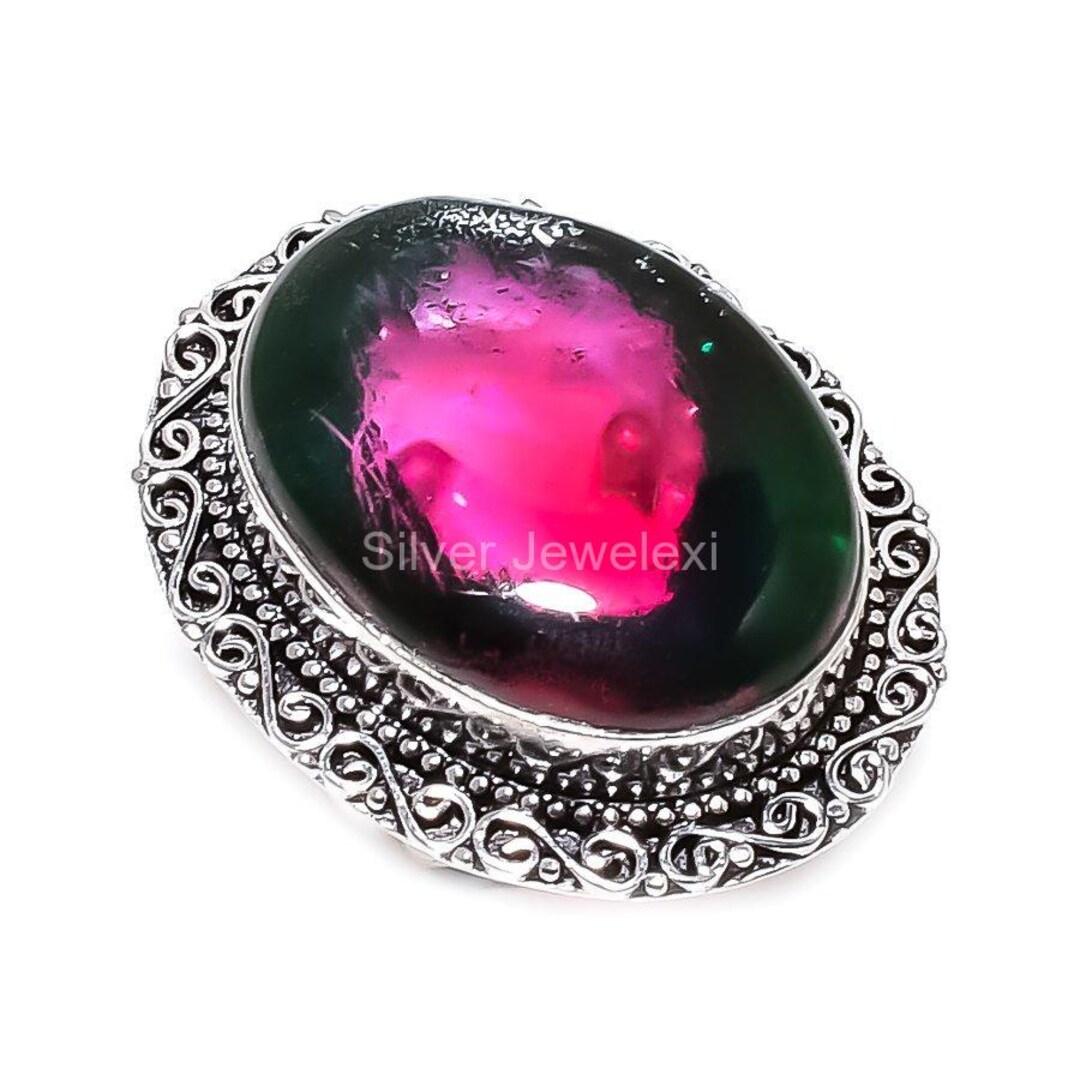 100% Genuine Watermelon Tourmaline Ring Size 8, Green Gemstone Ring ...
