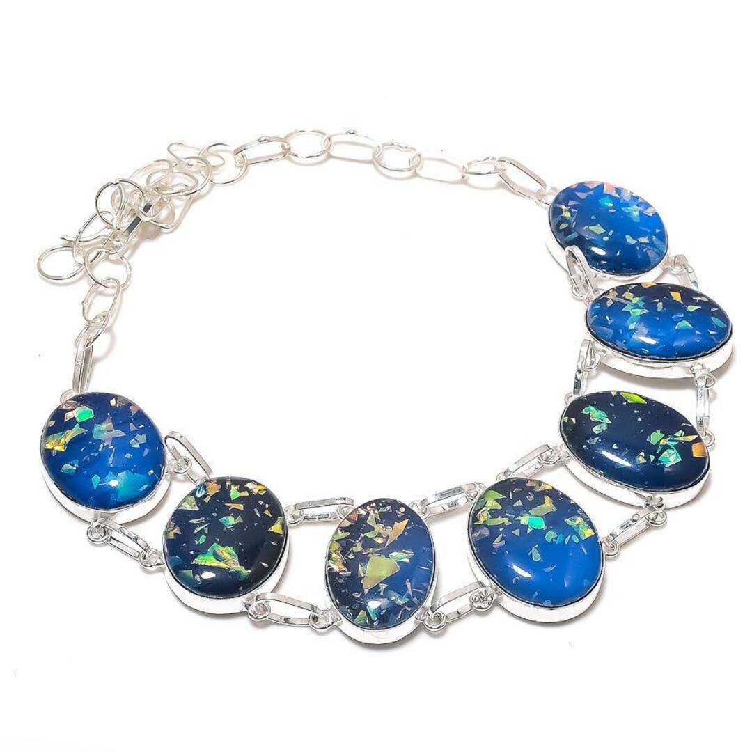 Rare Blue Triplet Opal Necklace, Blue Gemstone Necklace, Chain Necklace ...