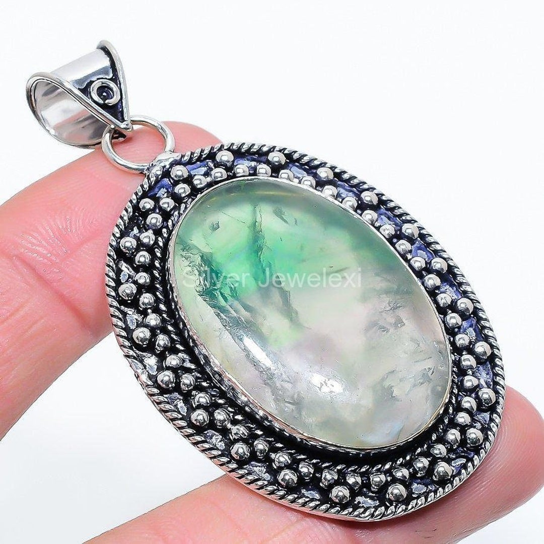 Precious Green Fluorite Pendant, Gemstone Pendant, Green Pendant, 925 ...