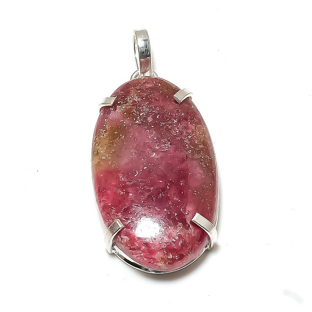 Pink Rhodonite Pendant, 925 Sterling Silver Pendant, Natural Rhodonite ...