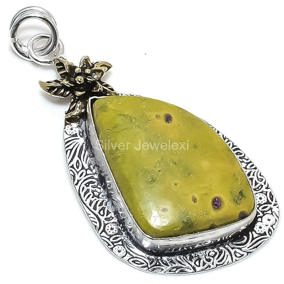 Antique Natural Stichtite Two Tone Pendant, Gemstone Pendant, Green ...