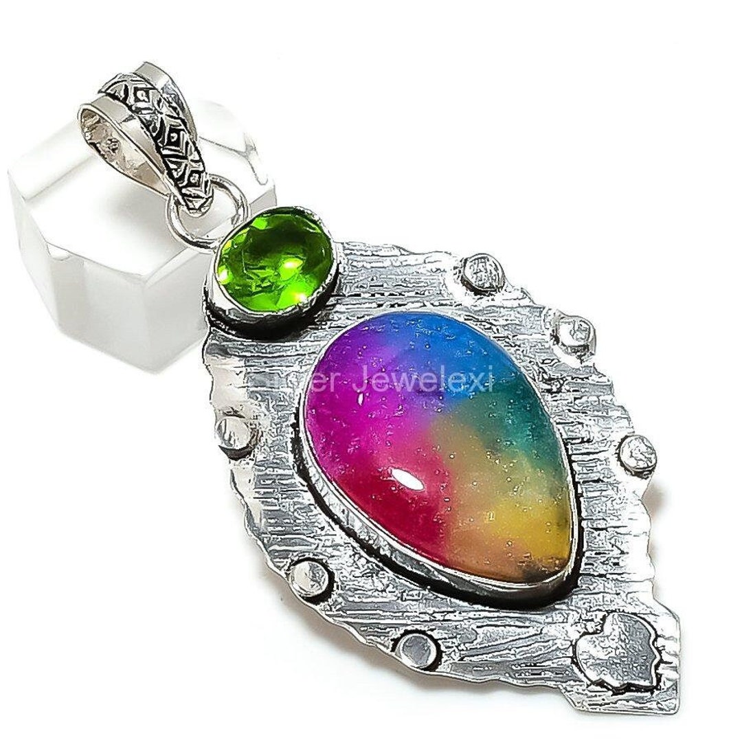 Natural Rainbow Solar Quartz Pendant, Multi Color Gemstone Pendant ...