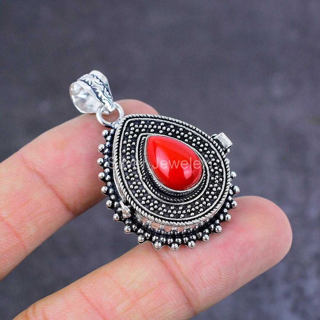 100% Genuine Coral Pendant, Red Gemstone Pendant, Pendant, 925 Sterling ...