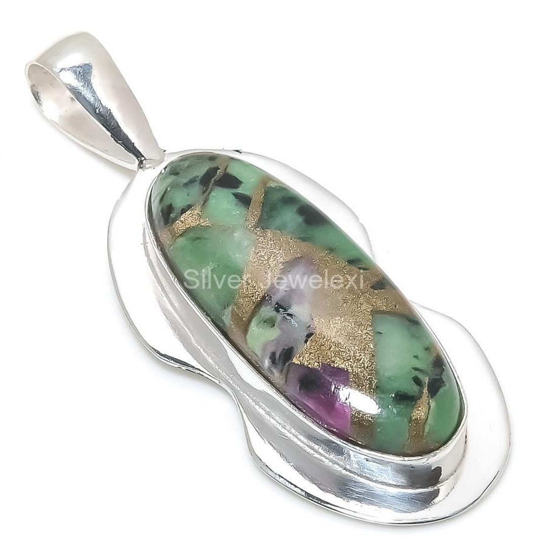 Remarkable Natural Ruby in Zoisite Two Tone Pendant Green - Etsy