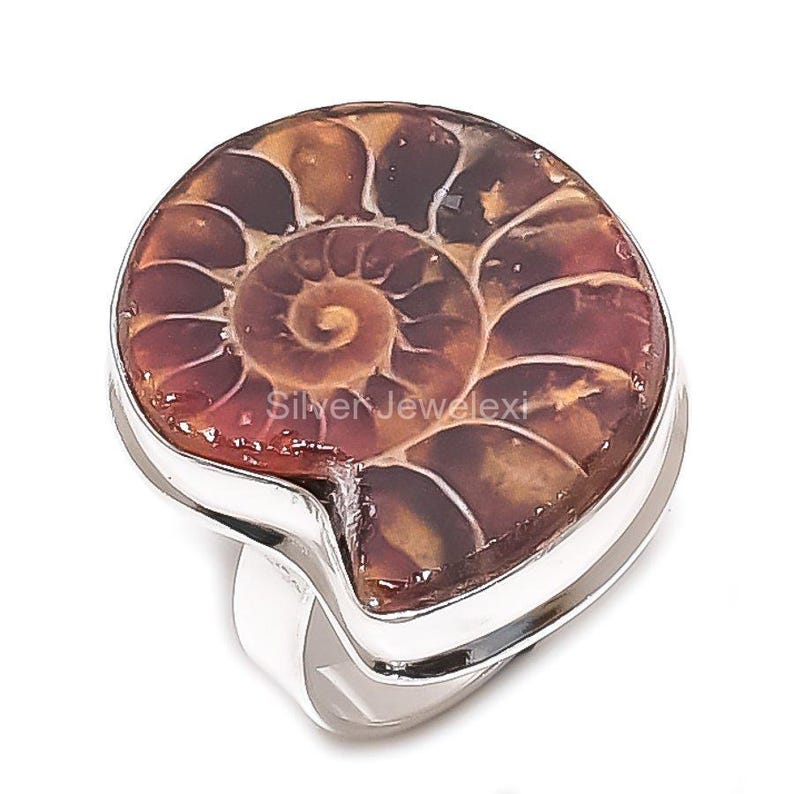 Ammonite Fossil Artisan Ring 925 Sterling Silver Brown Stone Jewelry - Etsy