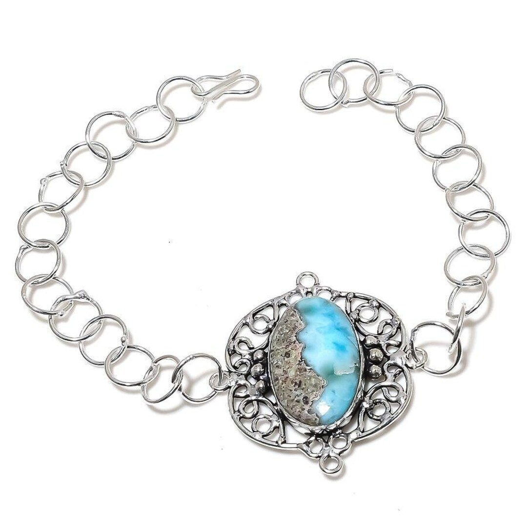 100% Genuine Caribbean Larimar Bracelet, Gemstone Bracelet, Blue Chain ...
