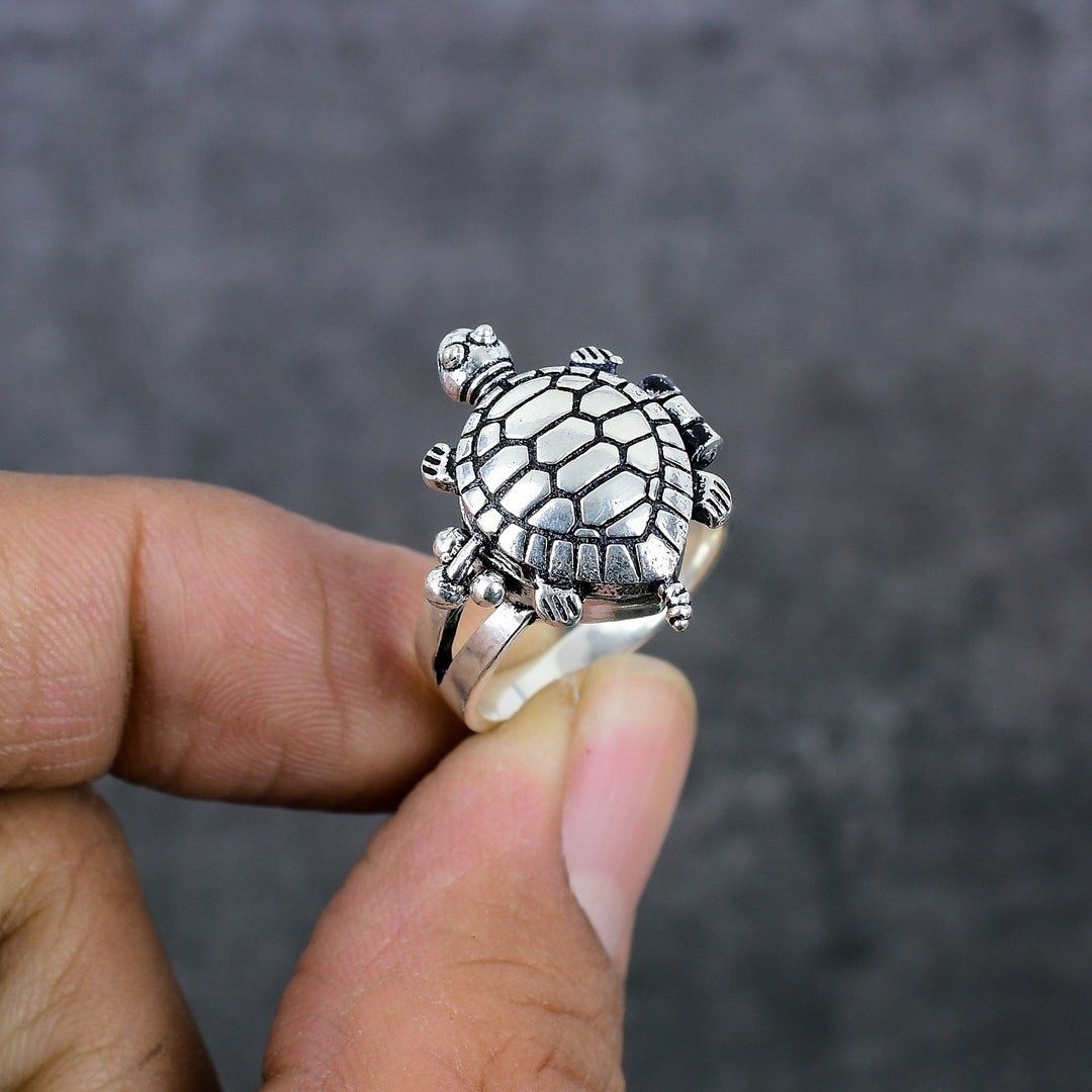 Vintage Poison Pillbox With Sea Turtle Design Ring, 925 Sterling Silver ...