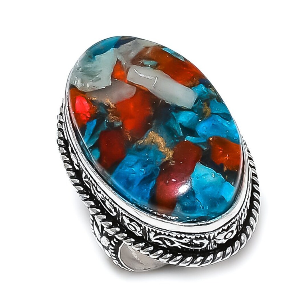 Beautiful Spiny Oyster Natural Gemstone Ring, 925 Sterling Silver ...
