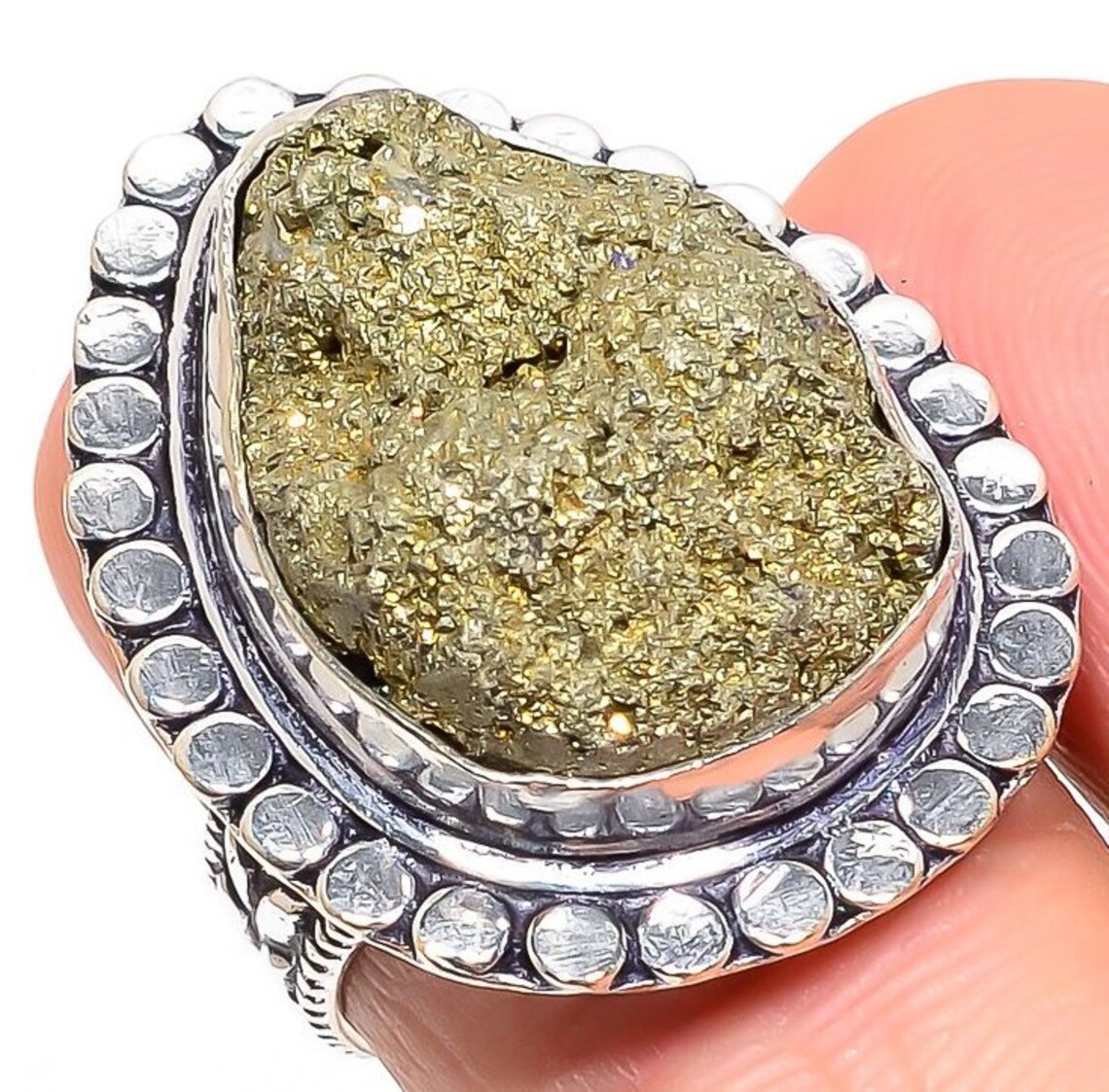 Pyrite Druzy Ring Vintage Silver Ring Druzy Gemstone Rough | Etsy