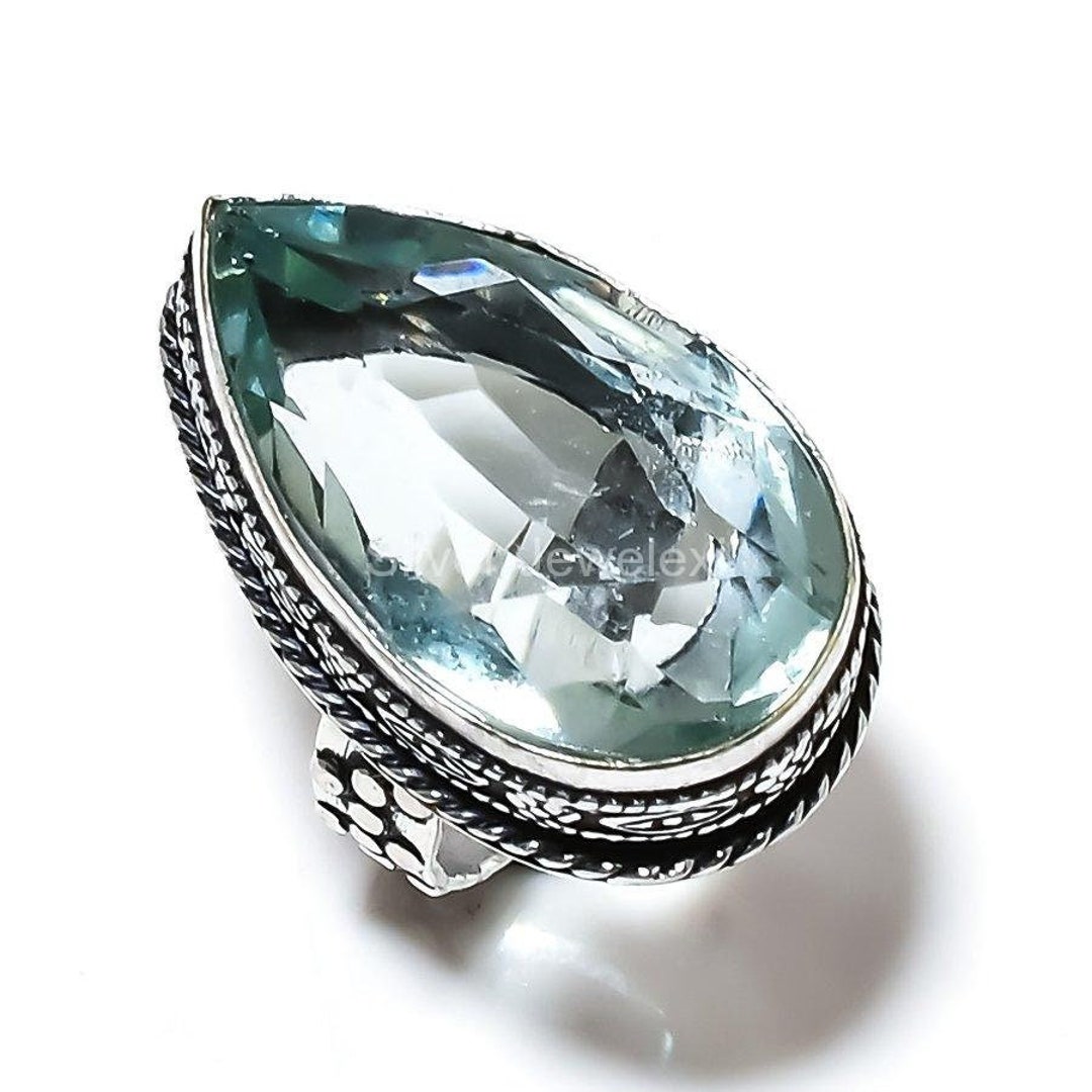 Vintage Natural Aqua Apatite Ring, Gemstone Ring, Blue Band Ring, 925 ...